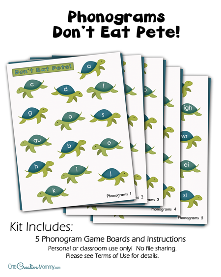 Phonogram Don't Eat Pete Reading Game - onecreativemommy.com