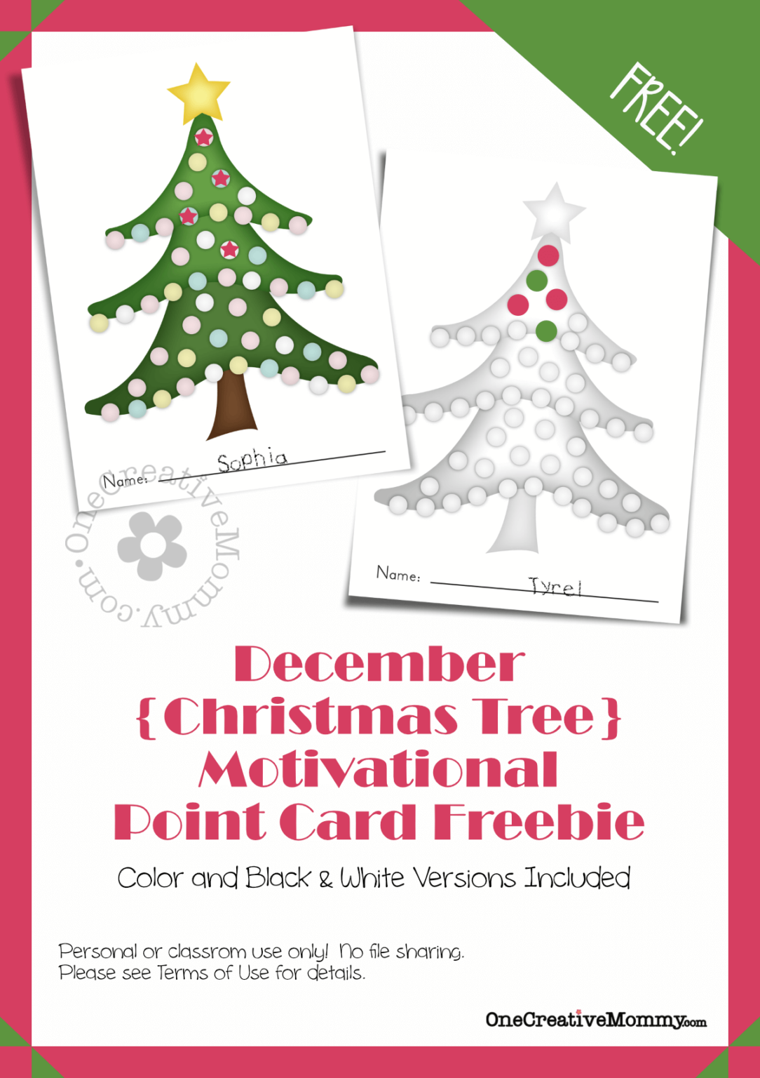 Christmas Motivational Point Cards for Kids - onecreativemommy.com