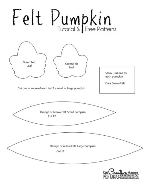 Free Felt Food Pattern {Pumpkins} - onecreativemommy.com